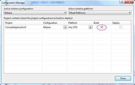 Visual Studio 2010 Build Project In Only Debug Configuration In A