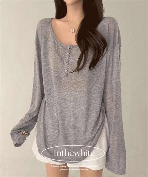 여리핏살탐방지 오버핏 시스루 단추 긴팔 티셔츠 루즈핏 여리여리 체형커버 군살커버 롱 슬리브 여름 박스티 에이블리