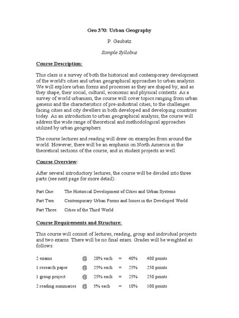 Syllabus Urban Geo Pdf City Test Assessment