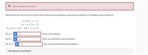 solved determine the values of a for which the system has no