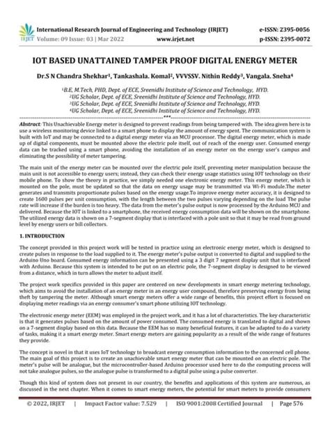 Iot Based Unattained Tamper Proof Digital Energy Meter Pdf