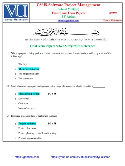 Cs615 Finalterm Mcqs With Reference Solved By Arslan Pdf Project