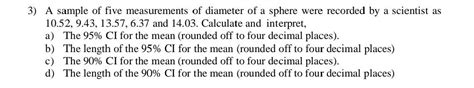 solved 3 a sample of five measurements of diameter of a