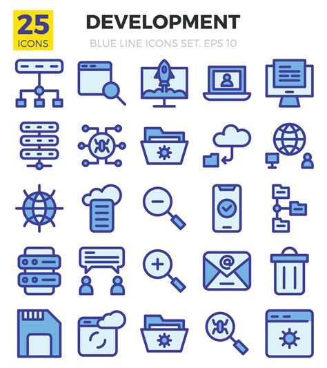 Programing And Development Of Blue Color Icons Set The Collection Includes Of Business