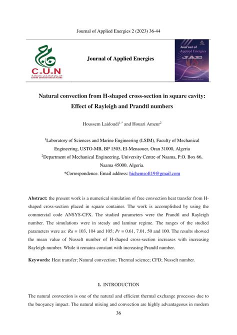 Pdf Natural Convection From H Shaped Cross Section In Square Cavity