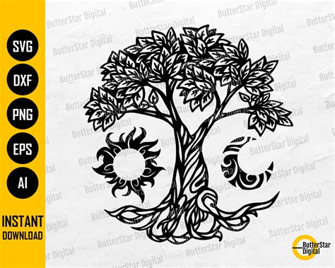 Tree Of Life With Sun And Moon SVG Celtic Tree With Roots Etsy Australia
