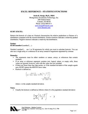 Fillable Online EXCEL REFERENCE STATISTICS FUNCTIONS Fax Email Print PdfFiller