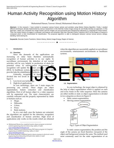 Pdf Human Activity Recognition Using Motion History Human
