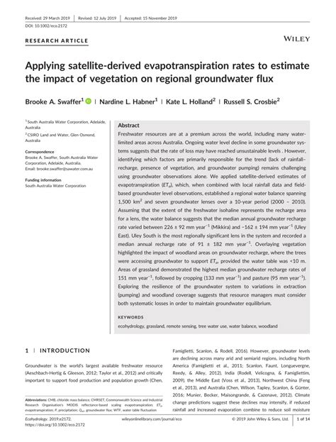 Pdf Applying Satellite‐derived Evapotranspiration Rates To Estimate