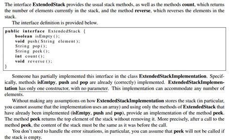 Solved The Interface ExtendedStack Provides The Usual Stack Chegg Com