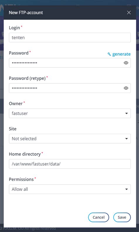 Hướng dẫn tạo tài khoản FTP trên FASTPANEL Hướng dẫn TENTEN