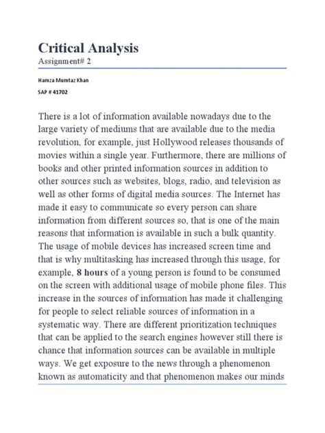 critical analysis assignment 2 pdf