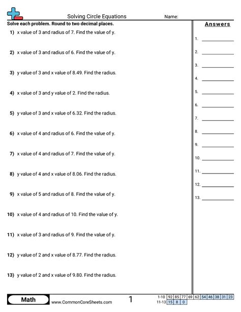 Solving Circle Equations Worksheet Download