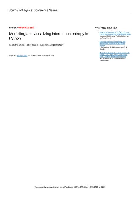 Pdf Modelling And Visualizing Information Entropy In Python