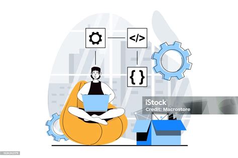 Web Development Concept With People Scene In Flat Design Man Creating