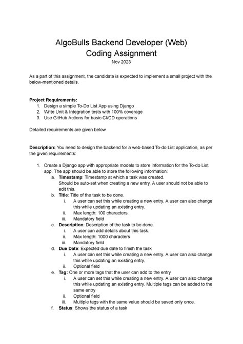 Algo Bulls Web Backend Developer Coding Assignment AlgoBulls Backend Developer Web
