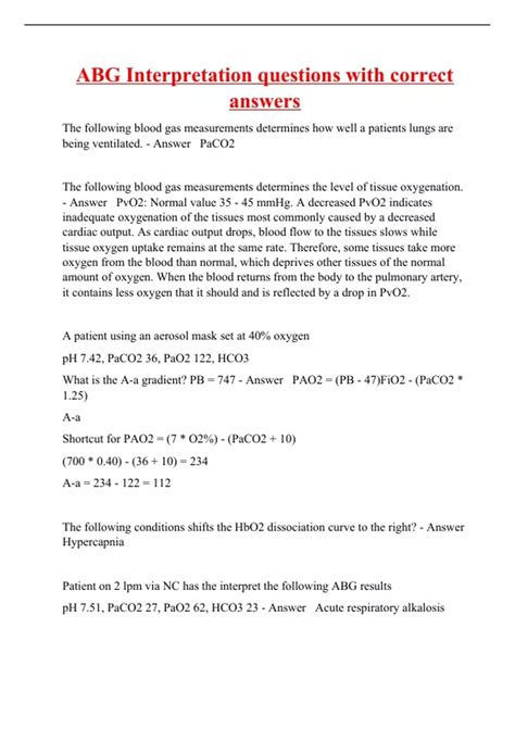 Abg Interpretation Questions With Correct Answers Abg Stuvia Us