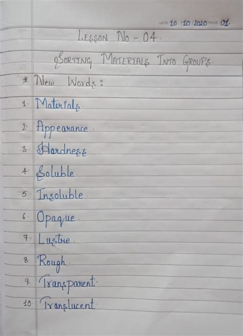 6th Std Science Lesson 04 Sorting Materials Into Groups Notes Immanuel Primary School