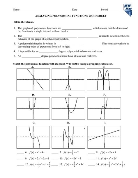 Polynomial Graphs Worksheet