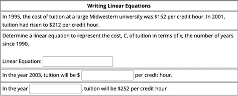Solved Writing Linear Equations In 1995 The Cost Of Tuition
