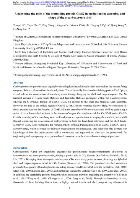 PDF Uncovering The Roles Of The Scaffolding Protein CsoS In Mediating The Assembly And Shape