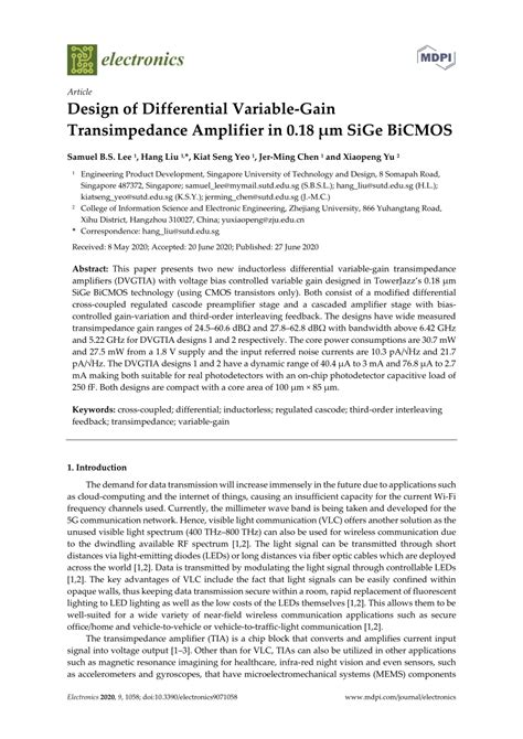 Pdf Design Of Differential Variable Gain Transimpedance Amplifier In 018 µm Sige Bicmos