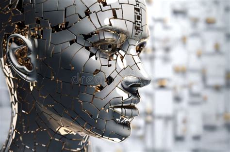 Face Of Female Android Bio Robot Close Portrait Concept Of