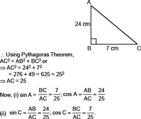 ∴ Using Pythagoras Theorem Ac2 Ab2 Bc2 Or ⇒ac 242 72 276 49 625 252⇒ac 2
