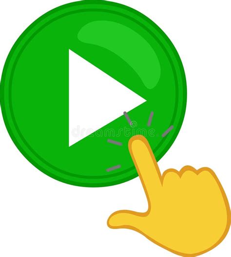 Hand Push Circular Shape Green And White Play Button Stock Illustration