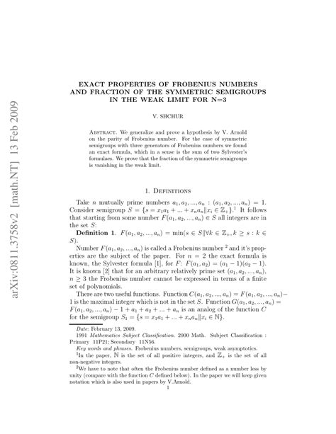 Pdf Some Properties Of Frobenius Numbers And A Fraction Of Symmetric