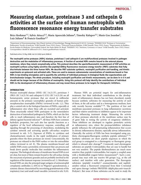Pdf Measurement Of Neutrophil Elastase Proteinase 3 And Cathepsin G Activities Using
