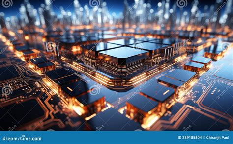 Glowing Circuit Boards In A Row Futuristic Technology Stock