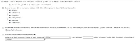 Solved Let A Be The Set Of All Statement Forms In The Three