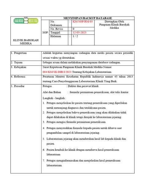 sop menyimpan backup database pdf