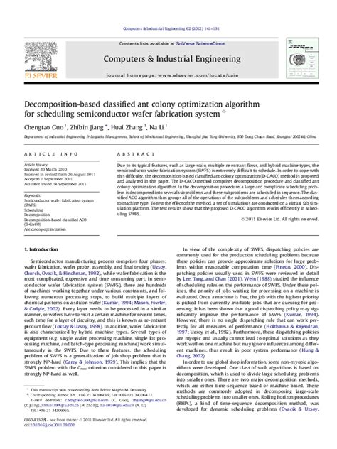 Pdf Decomposition Based Classified Ant Colony Optimization Algorithm For Scheduling