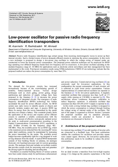 Pdf Low Power Oscillator For Passive Radio Frequency Identification Transponders
