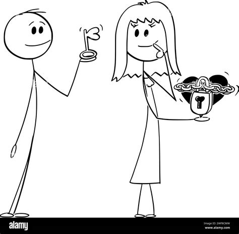 Lovers And Key Of Love Vector Cartoon Stick Figure Illustration Stock Vector Image And Art Alamy