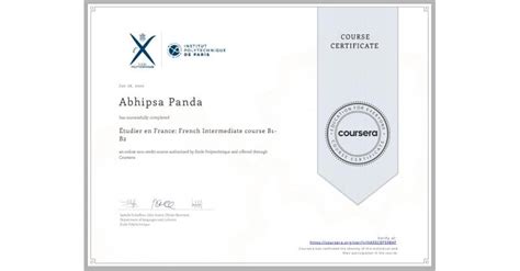 Abhipsa Panda On Linkedin Completion Certificate For Étudier En France French Intermediate Course