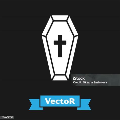 검은 배경에 고립 된 기독교 십자가 아이콘흰색 관 해피 할로윈 파티 벡터 일러스트레이션 관 제작물에 대한 스톡 벡터 아트 및 기타 이미지 Istock