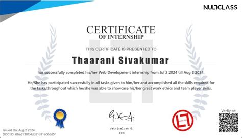 Thaarani Sivakumar On Linkedin Internship Webdevelopment
