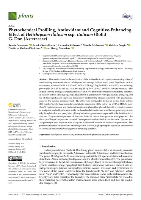 Pdf Phytochemical Profiling Antioxidant And Cognitive Enhancing
