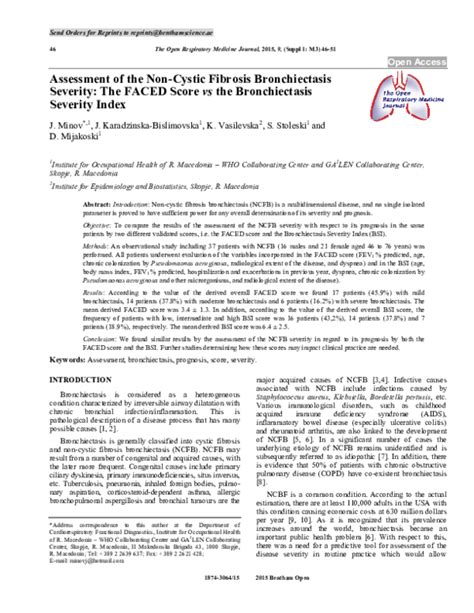 Pdf Assessment Of The Non Cystic Fibrosis Bronchiectasis Severity The Faced Score Vs The