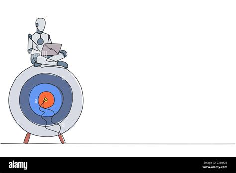 Single Continuous Line Drawing Robotic Artificial Intelligence Sitting On Giant Arrow Board