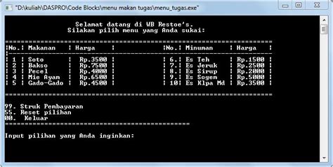 Contoh Program Menu Makanan Restoran Di Bahasa C Project Kami