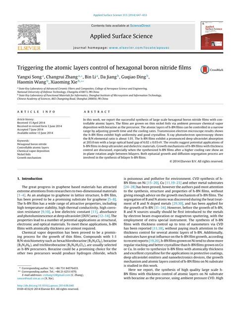 Pdf Triggering The Atomic Layers Control Of Hexagonal Boron Nitride