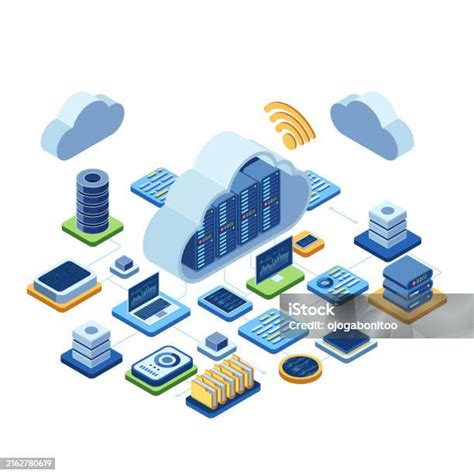 Isometric Cloud Computing Technology With Data Network Stock