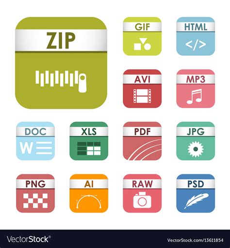 simple square file types formats labels icon set vector image