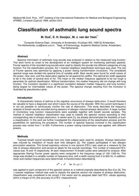 PDF Classification Of Asthmatic Lung Sound Spectra