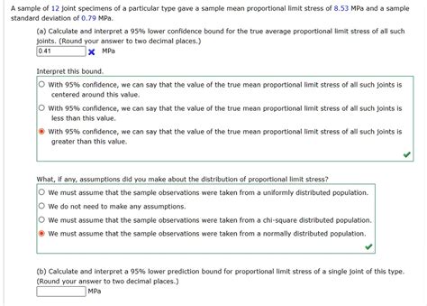 solved a sample of 12 joint specimens of a particular type gave sample