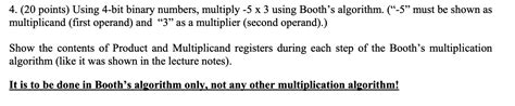 Solved 4 20 Points Using 4 Bit Binary Numbers Multiply